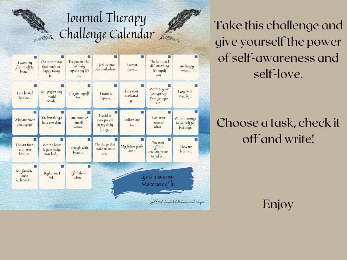 Journal Therapy Challenge Calendar Therapeutic Calming - Etsy