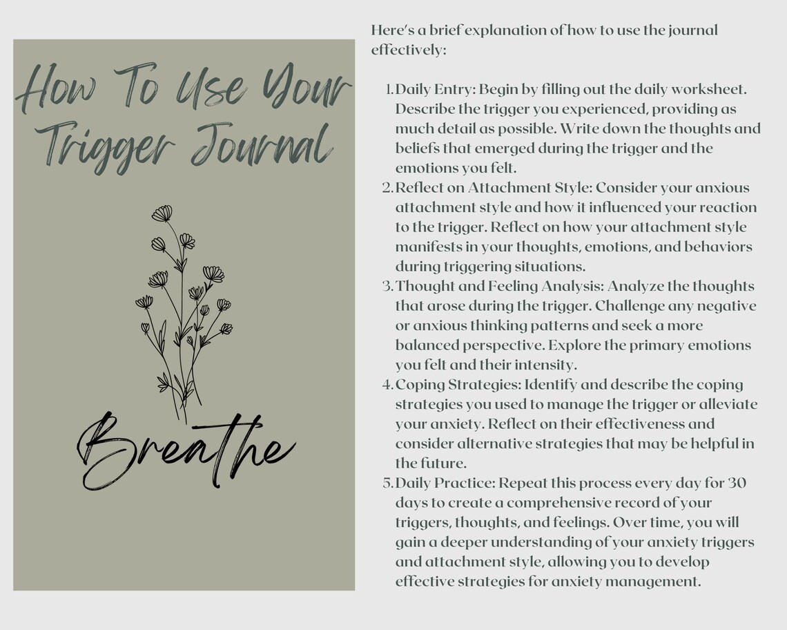 Trigger Tracking Journal for Unsecure Attachment Styles Journaling ...