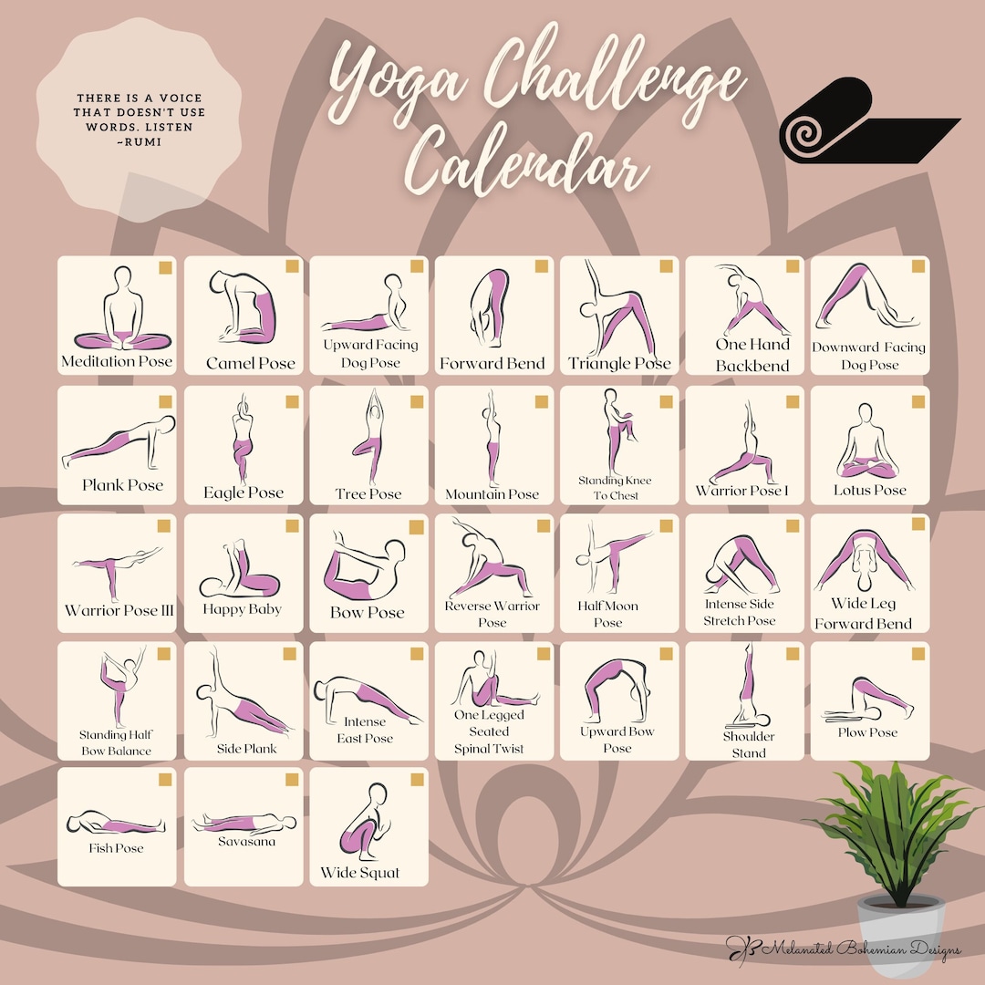 31 Day Yoga Challenge Calendar for Beginners for Your Homeyoga Practice ...