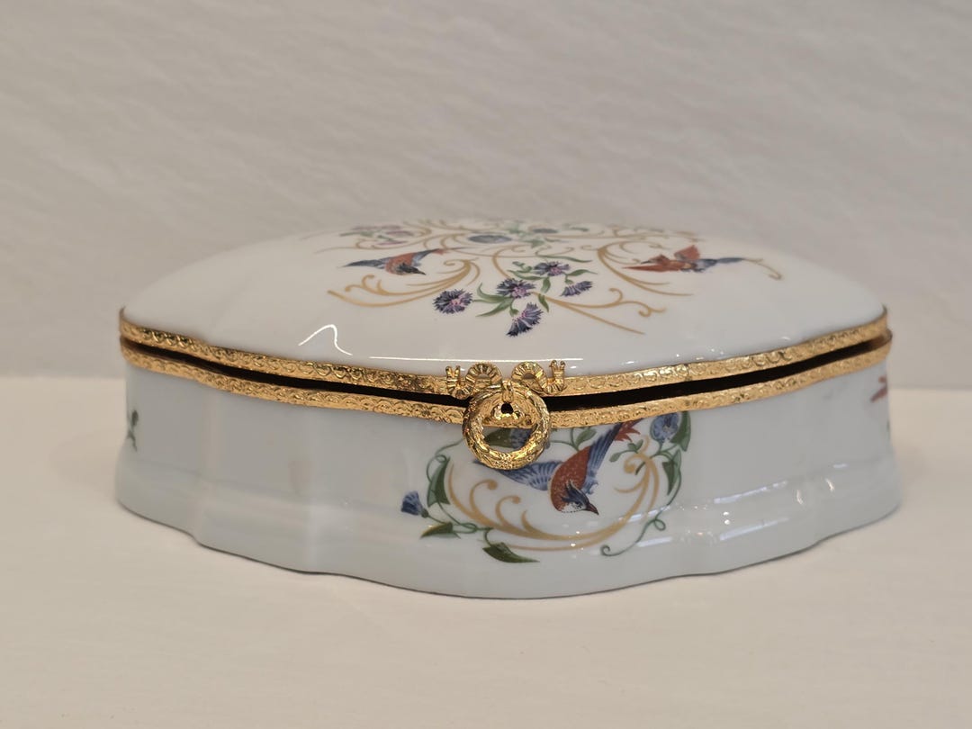 Vintage Limoges Castel Porcelain Trinket Box – Hand-painted Birds ...