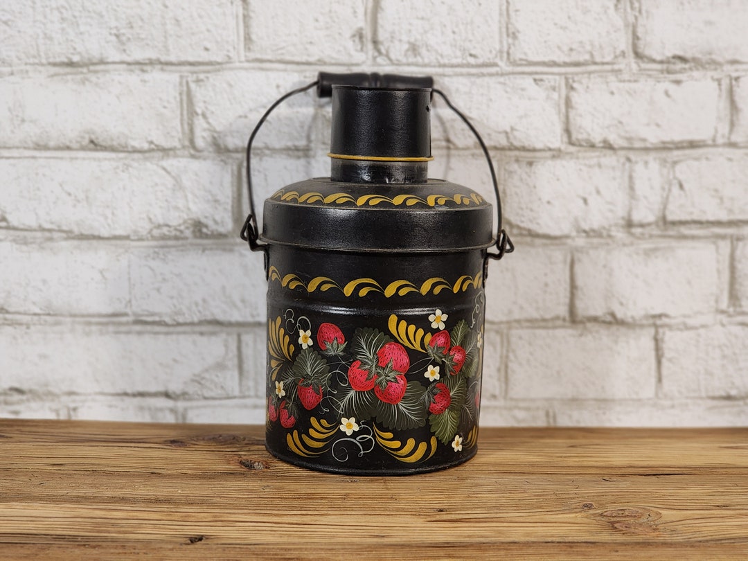 Antique Tole Painted Tinware Lunch Pail Rustic Farmhouse Cottage ...