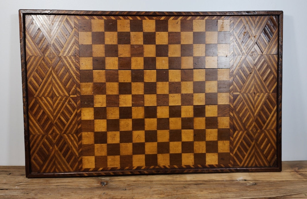 Antique 19th C Checkerboard Game Board – Inlaid Birdseye Maple & Mahogany – Folk Art Parquetry ...