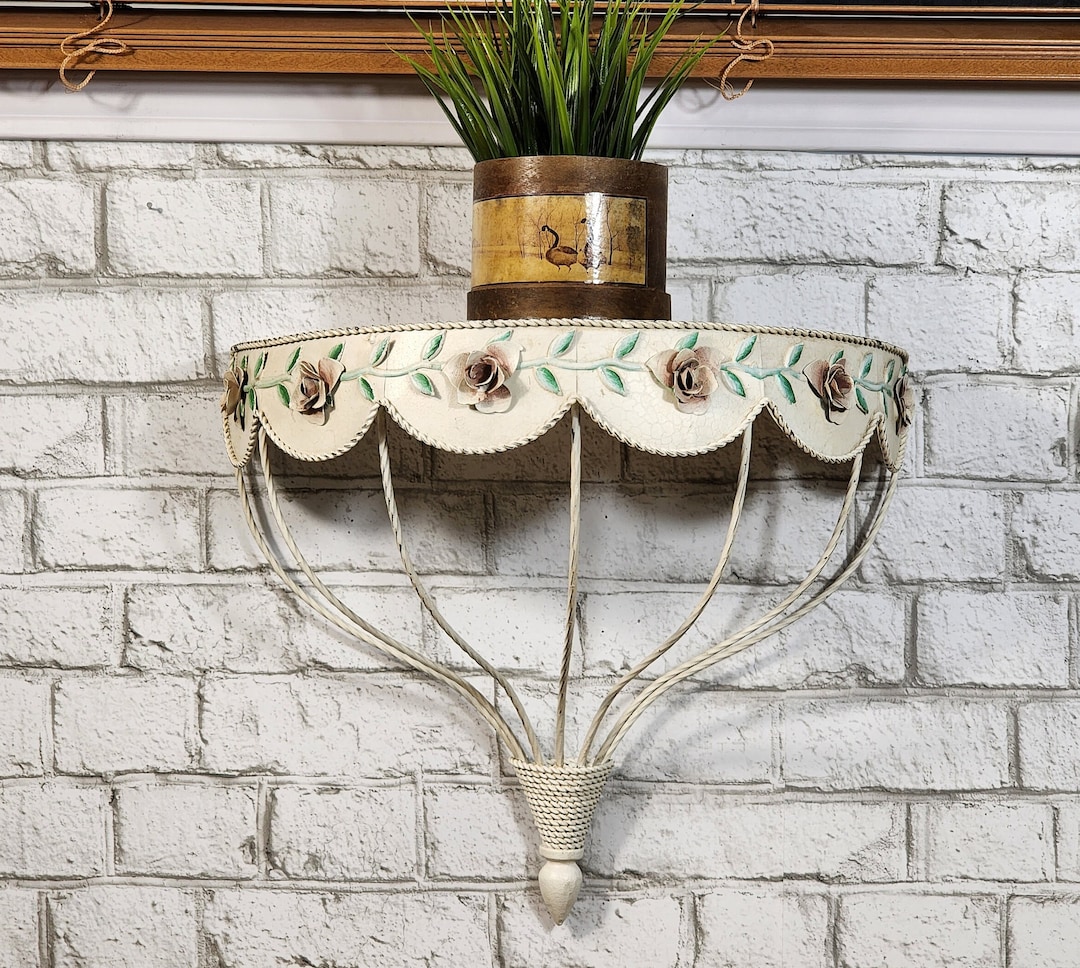 Vintage Metal Shelf. Decorated With Embossed Roses. Hand Painted, Circa ...