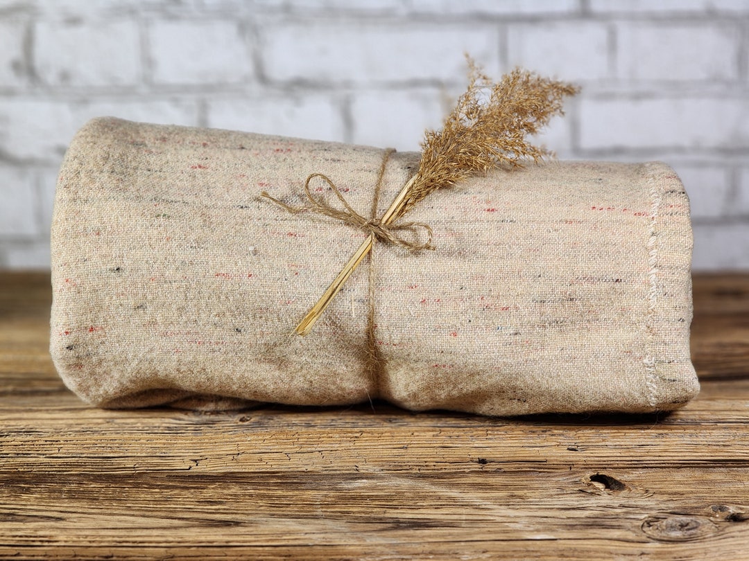 Antique Wool Blanket From Early 1900's Hand Spun Hand Woven. Beige ...