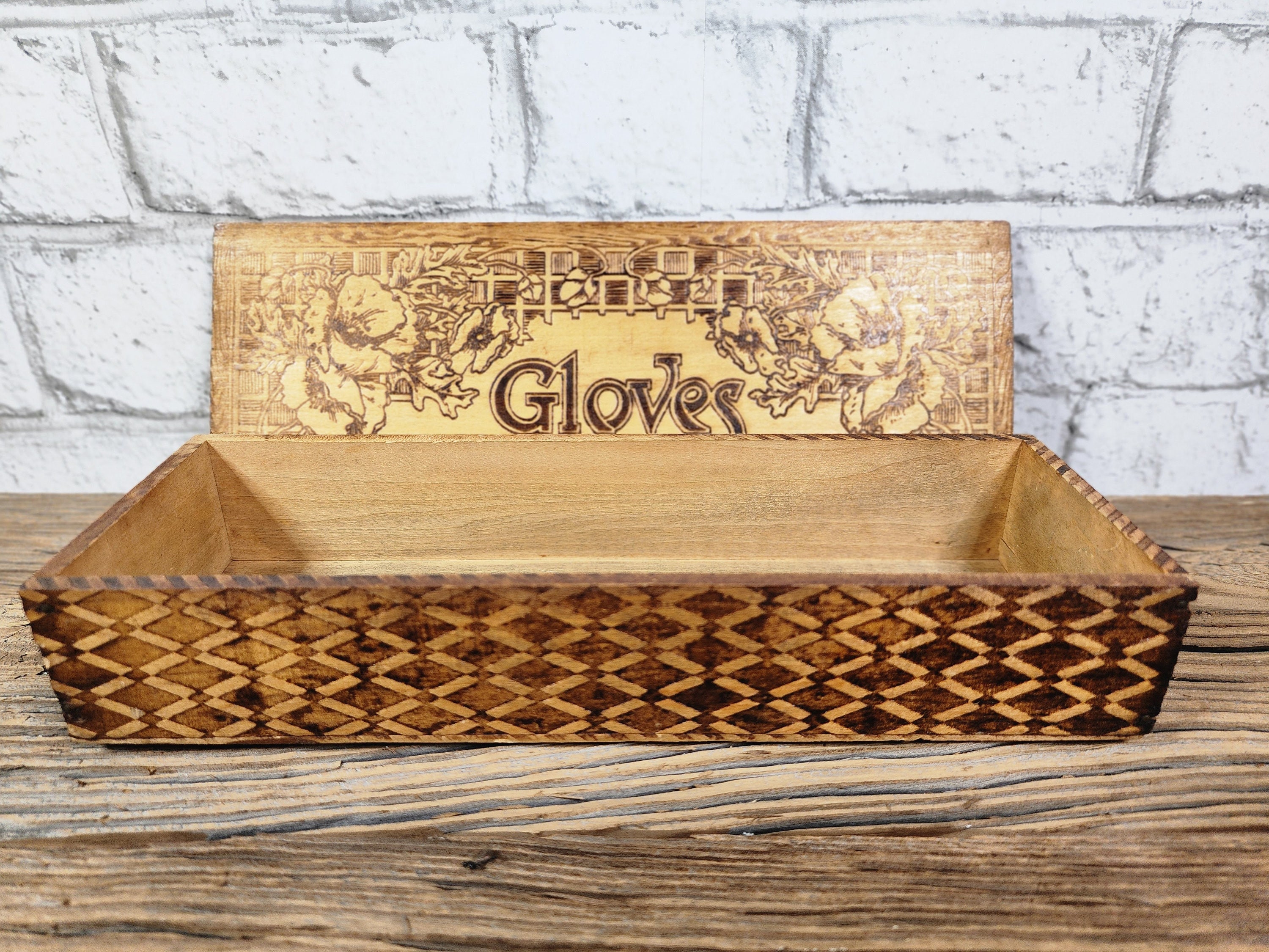 Antique Ladies Glove Box Flemish Art, Pyro Burned Wooden Box Circa 1913 ...