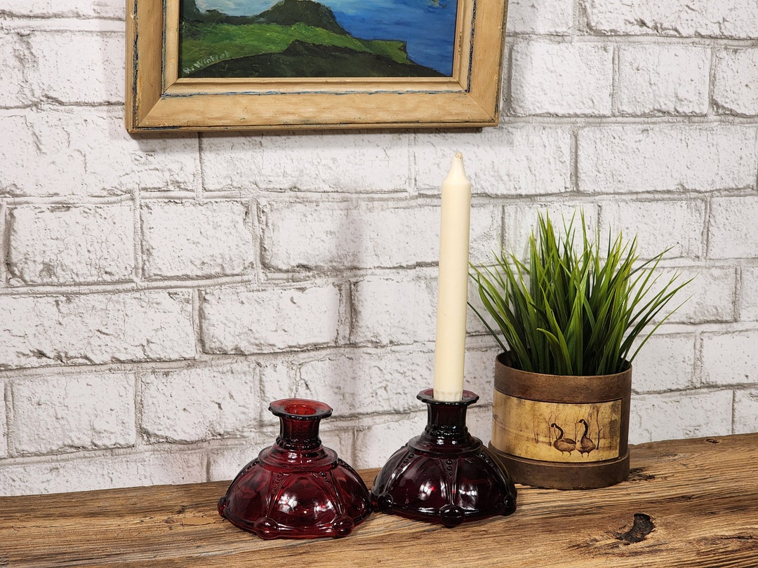 Anchor Hocking Ruby Red Candle Holders, Oyster and Pearl Depression ...