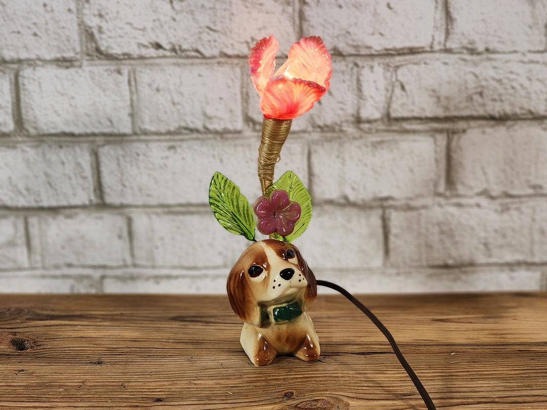 Mid-century Glass Flowers Hound Dog Table Lamp Vintage TV Lamp/night ...