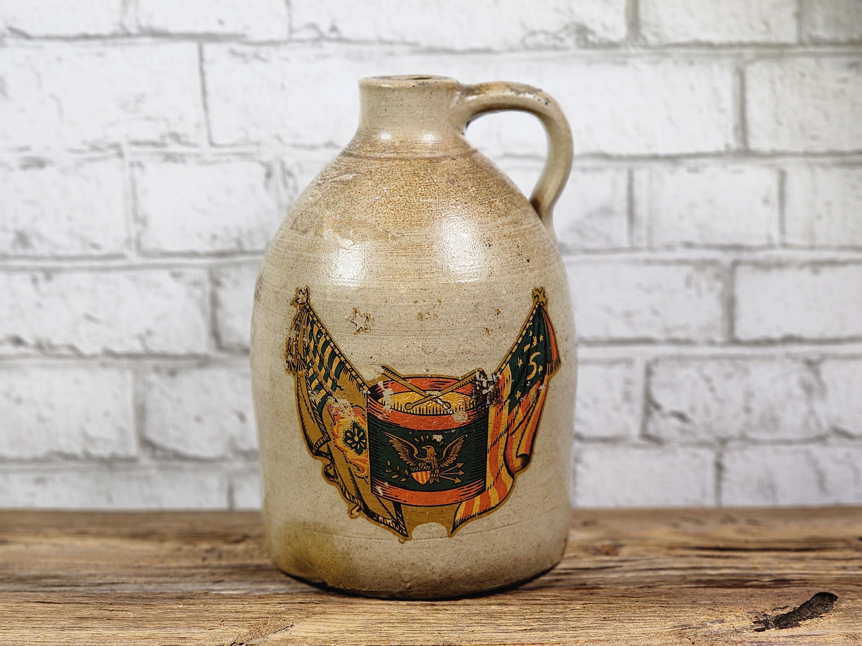 Antique Stoneware Crock Jug With Bald Eagle and Patriotic Flags ...
