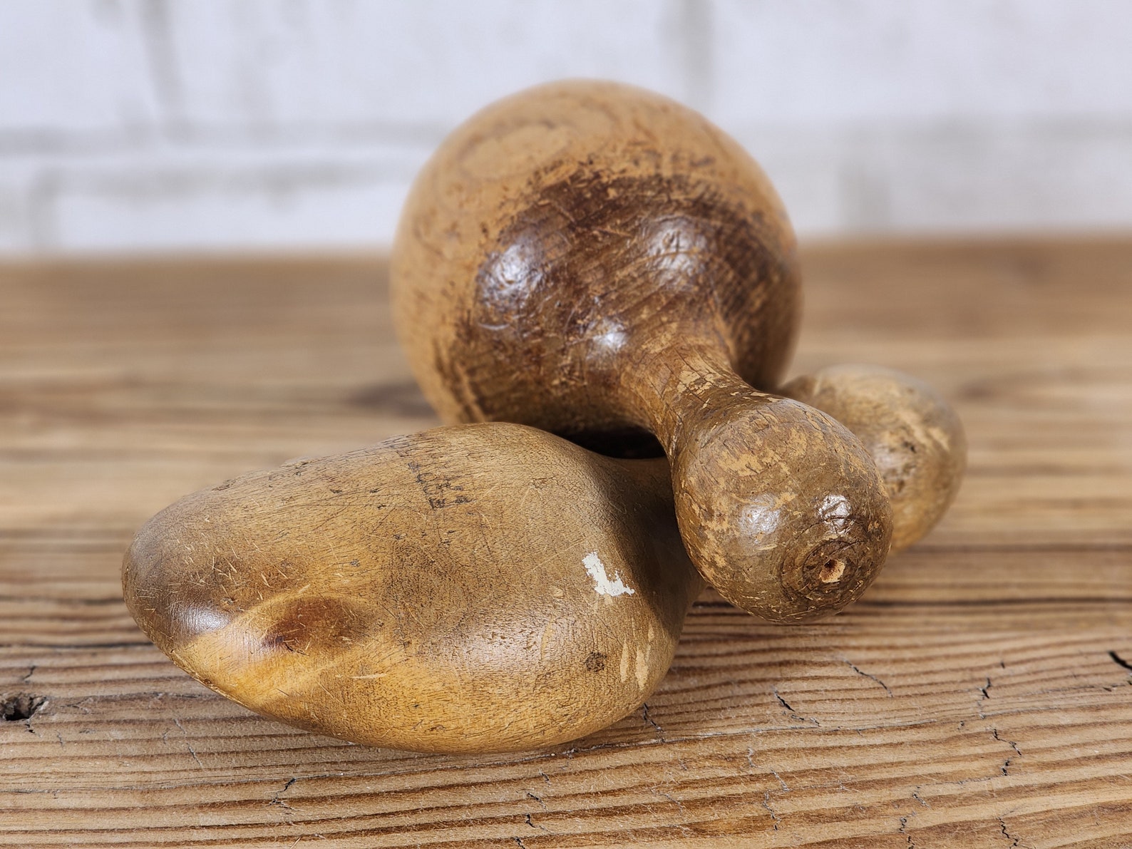 Antique Vintage Wooden Darning Eggs - Set of 2, Foot Form and Round for ...