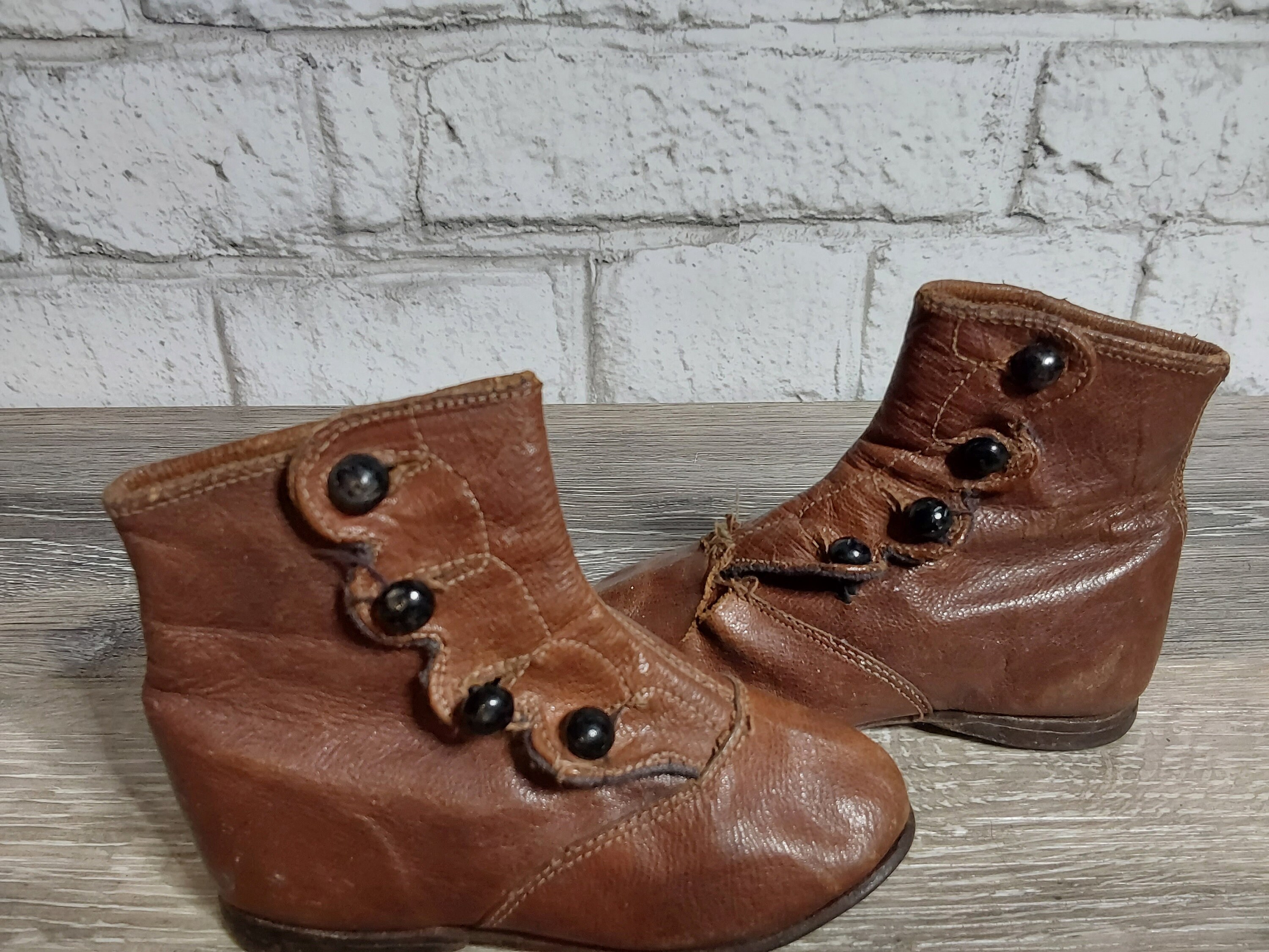 Antique Victorian Baby Booties, Unique Baby Booties, Brown Leather ...