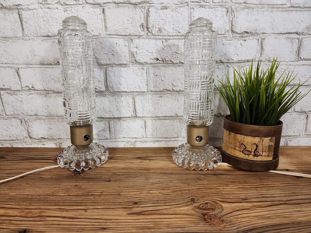 Pair of Art Deco Torpedo Glass Lamps – 1930s EAPG Basket Weave ...