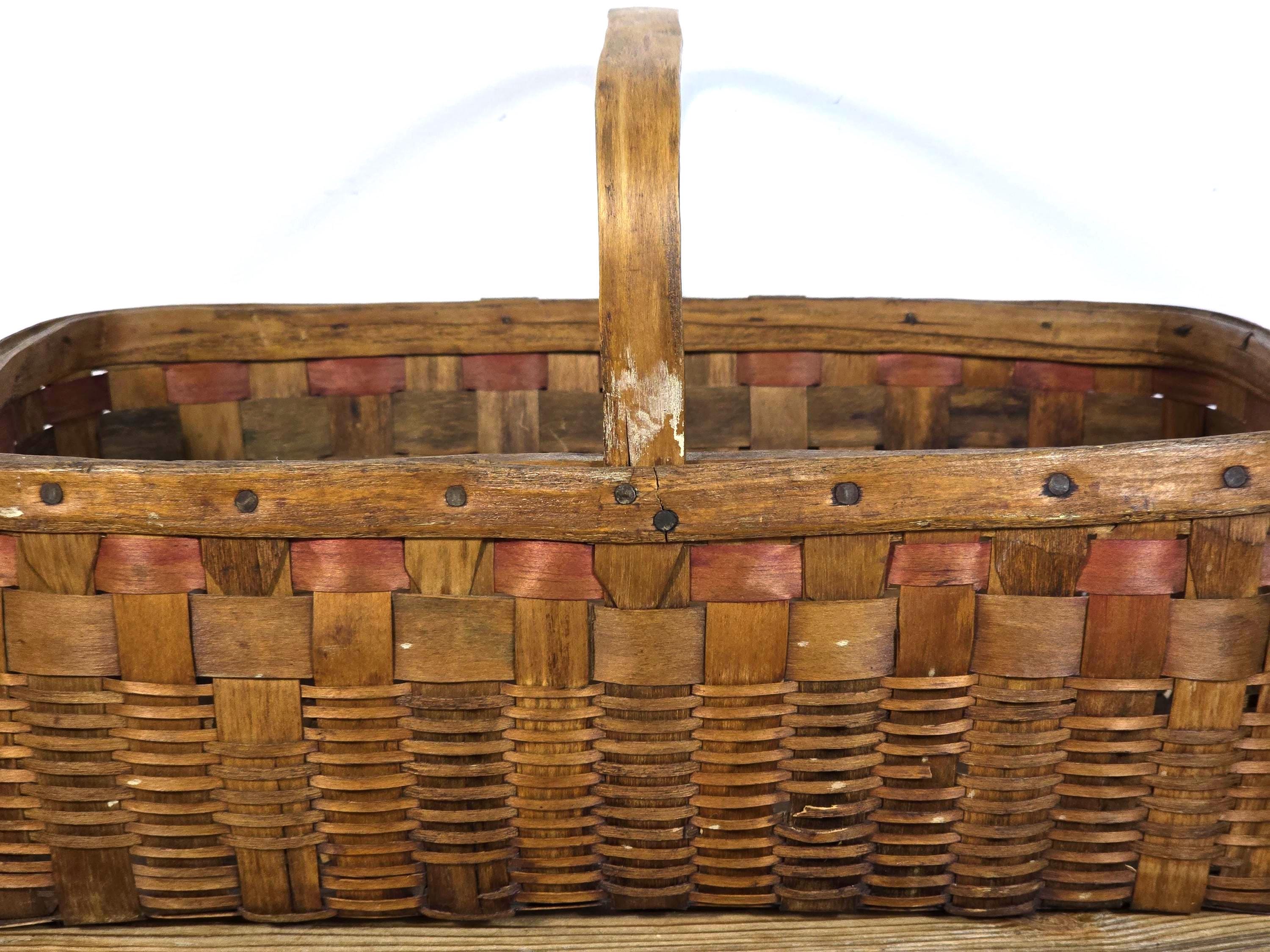 Antique Ash Splint Market Basket – Late 1800s New England Farmhouse ...