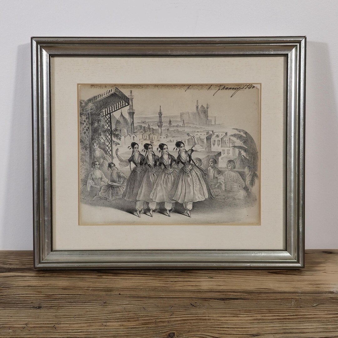 Antique Lithograph, or Etching, Dance for the Sultan Traditional Dress ...