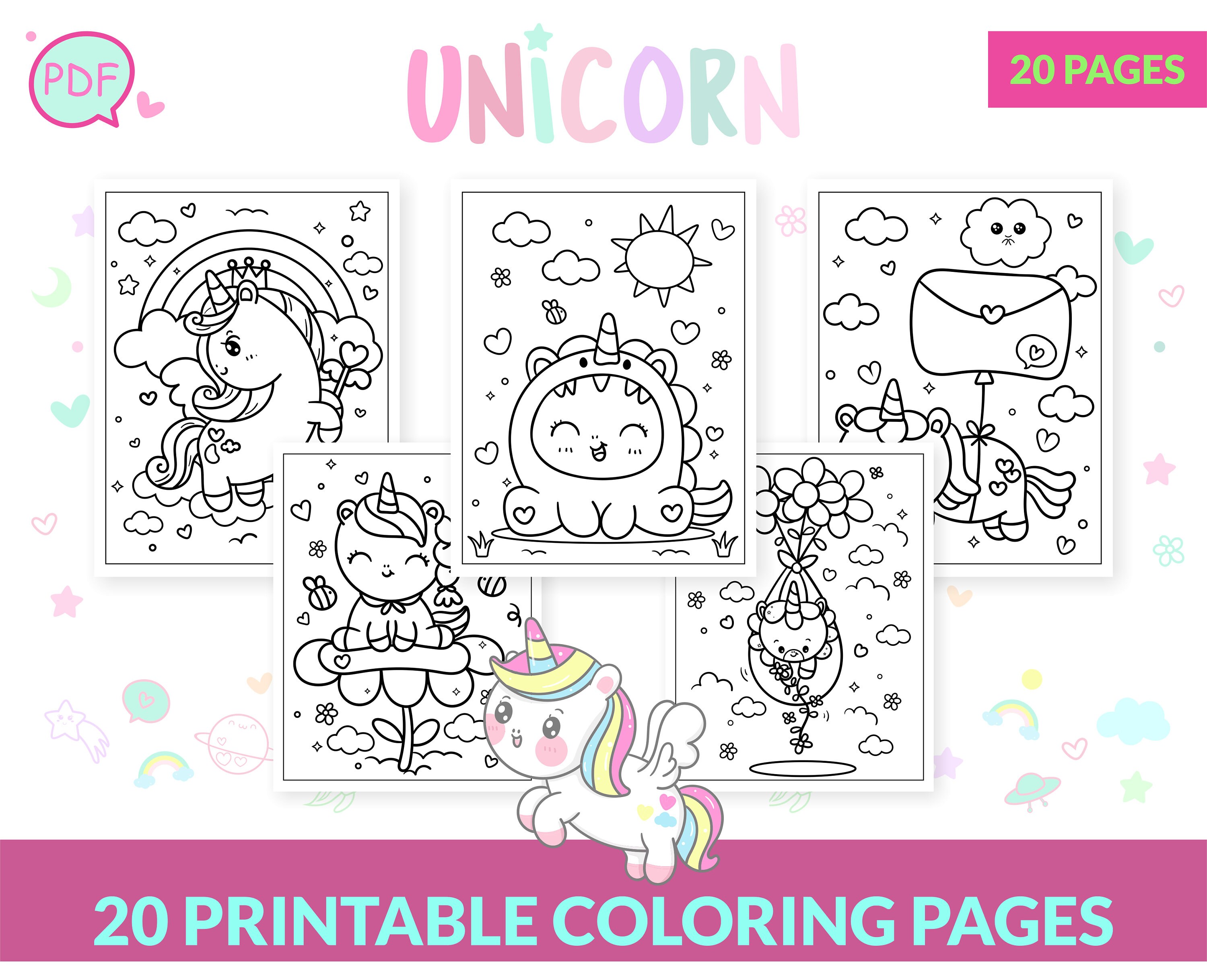 Kawaii Baby Unicorn PDF Coloring Book / Coloring Pages Instant Download ...