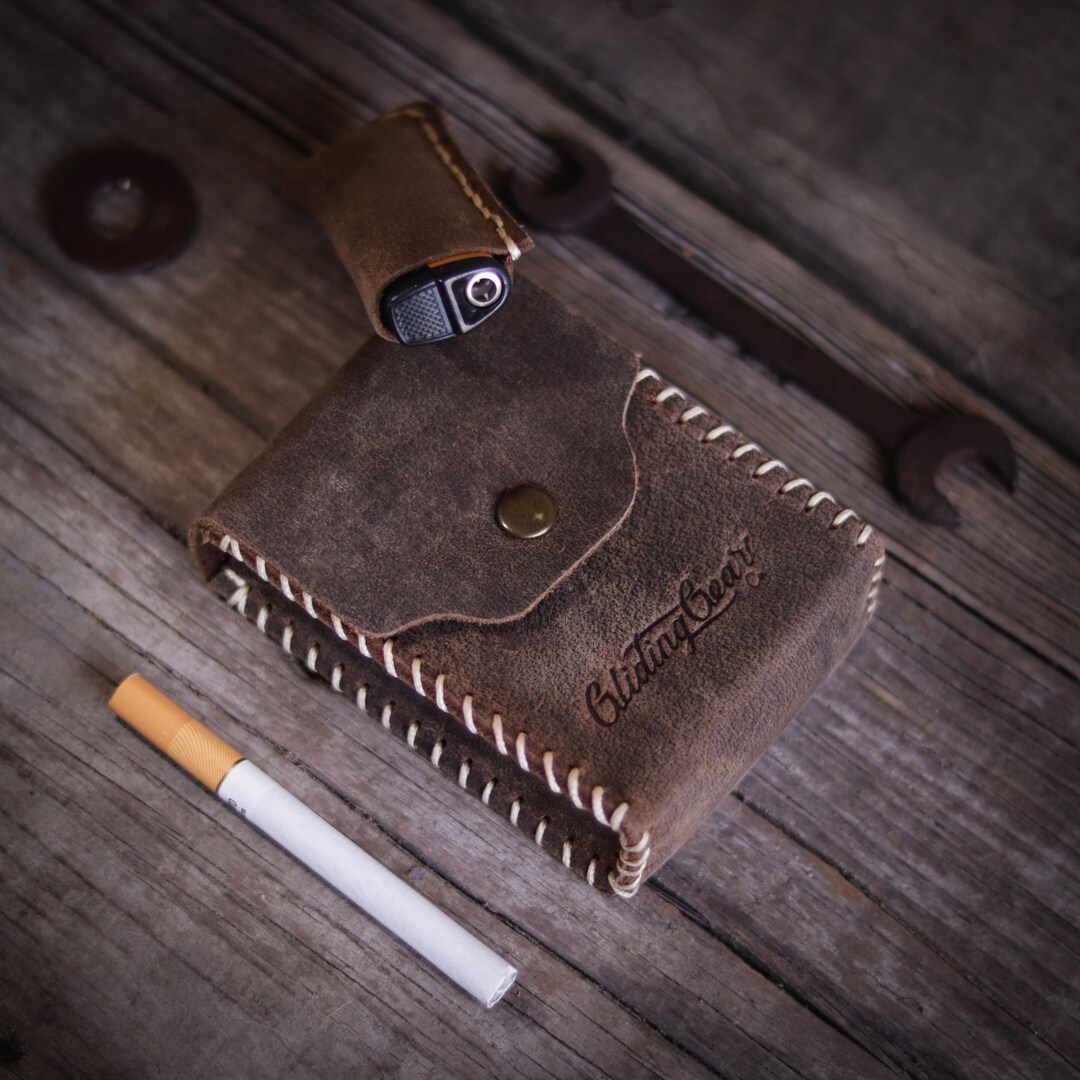 Vintage Leather Cigarette Case With Magnetic Lighter Pouch ...