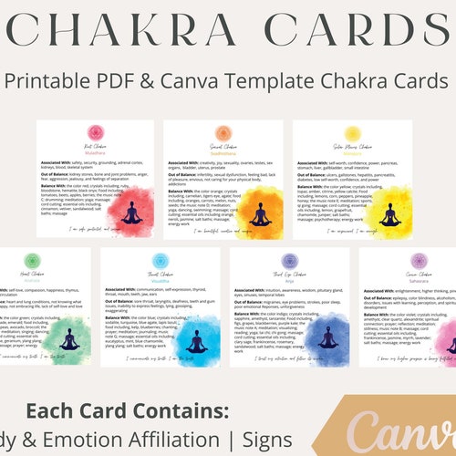 Chakra Card Set Printable PDF & Canva Template - Etsy