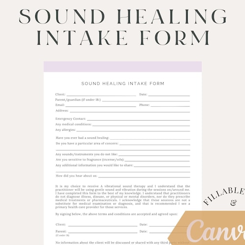 Sound Healing Intake Form Vibrational Sound Healing PDF - Etsy