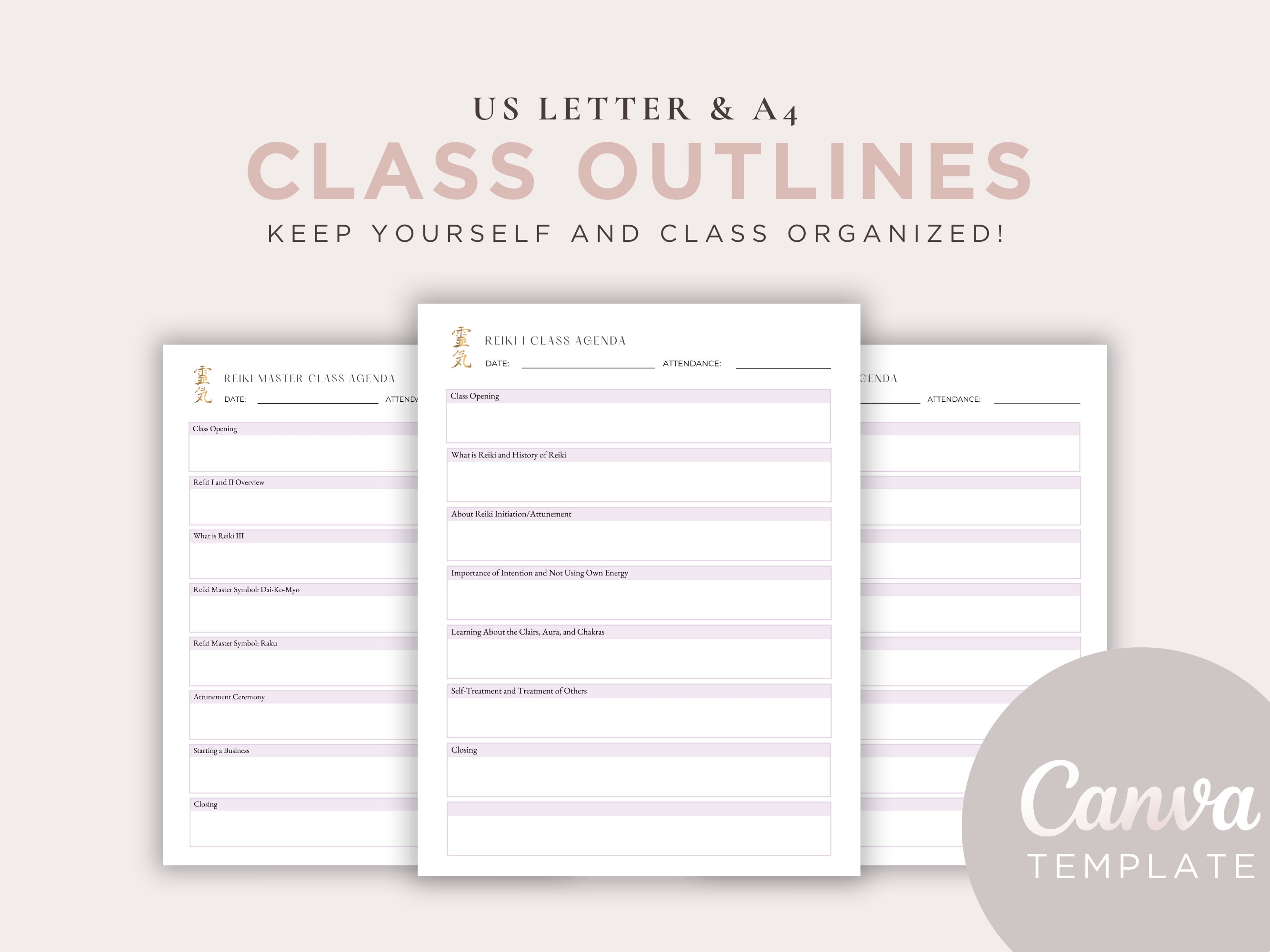 Reiki Class Agenda Template, Levels I, II, Master (canva PDF) - Etsy