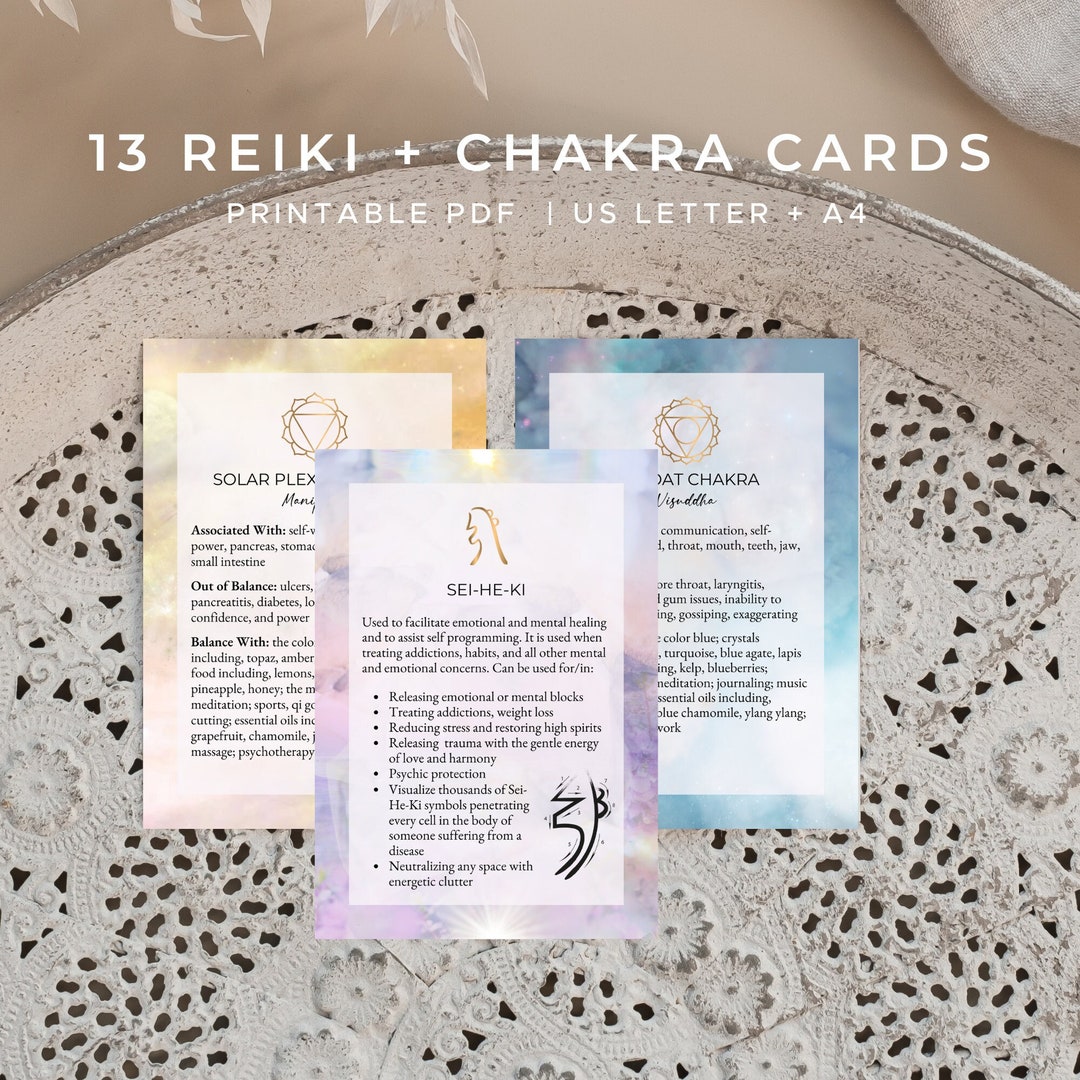 13 Printable Reiki + Chakra Study Cards - Printable PDF - Etsy