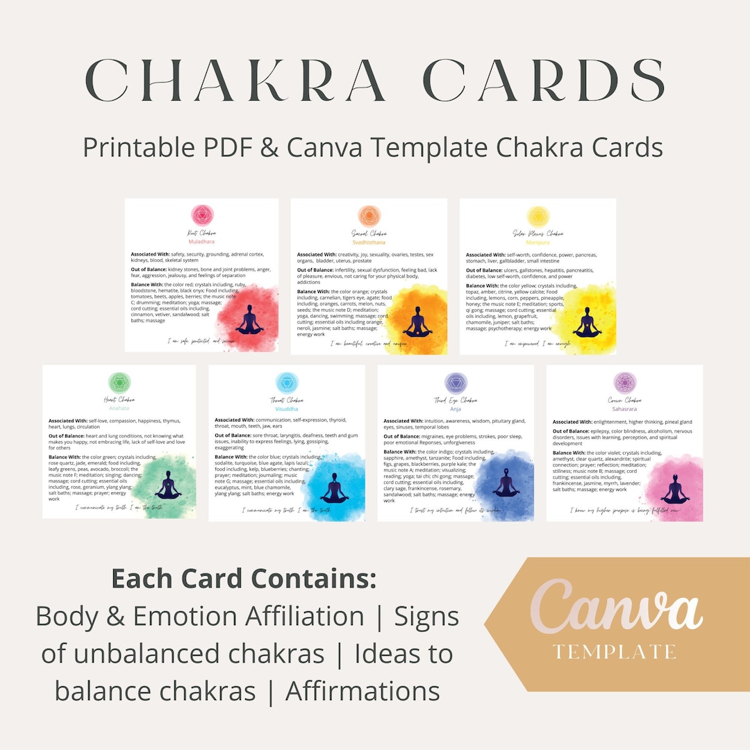 Chakra Card Set - Printable PDF & Canva Template - Etsy