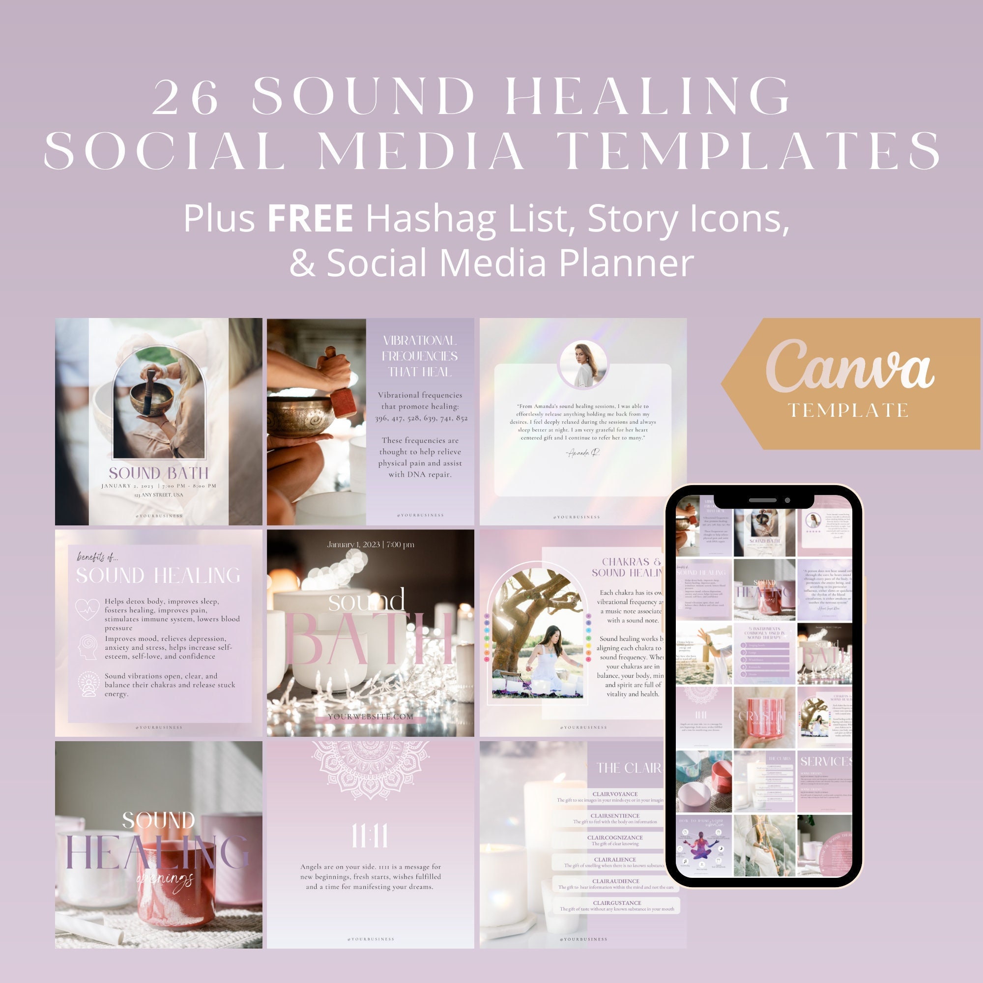 Sound Healing Instagram Templates Canva Sound Healing Social - Etsy
