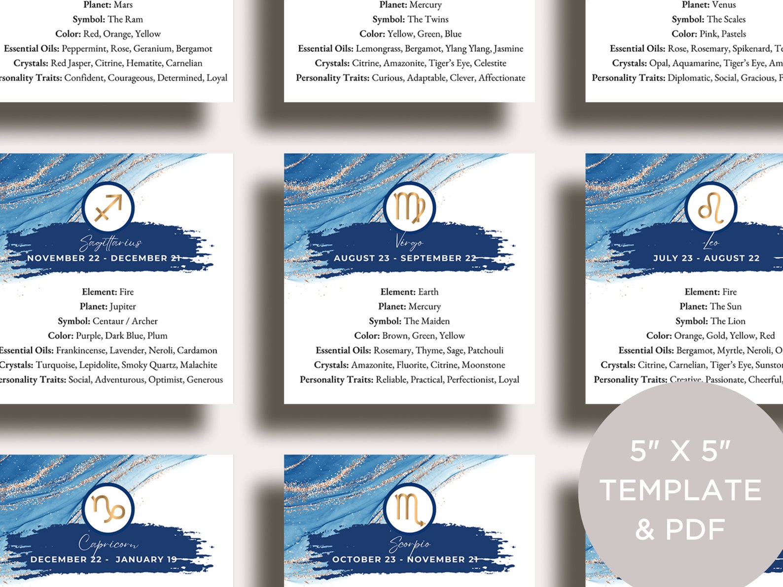 Zodiac Card Set - Astrology Guide, Canva Template & Printable PDF - Etsy