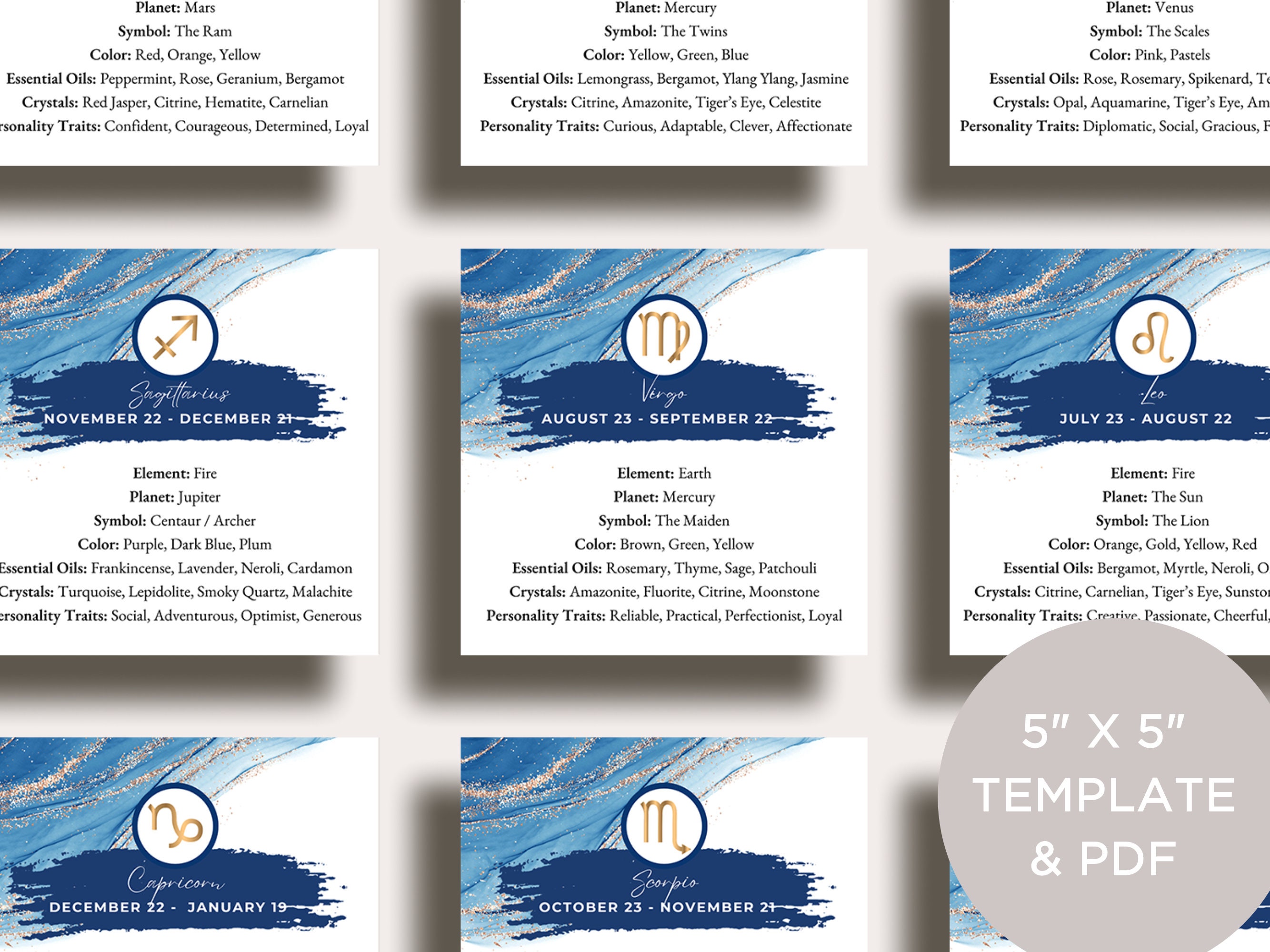 Zodiac Card Set - Astrology Guide, Canva Template & Printable PDF - Etsy