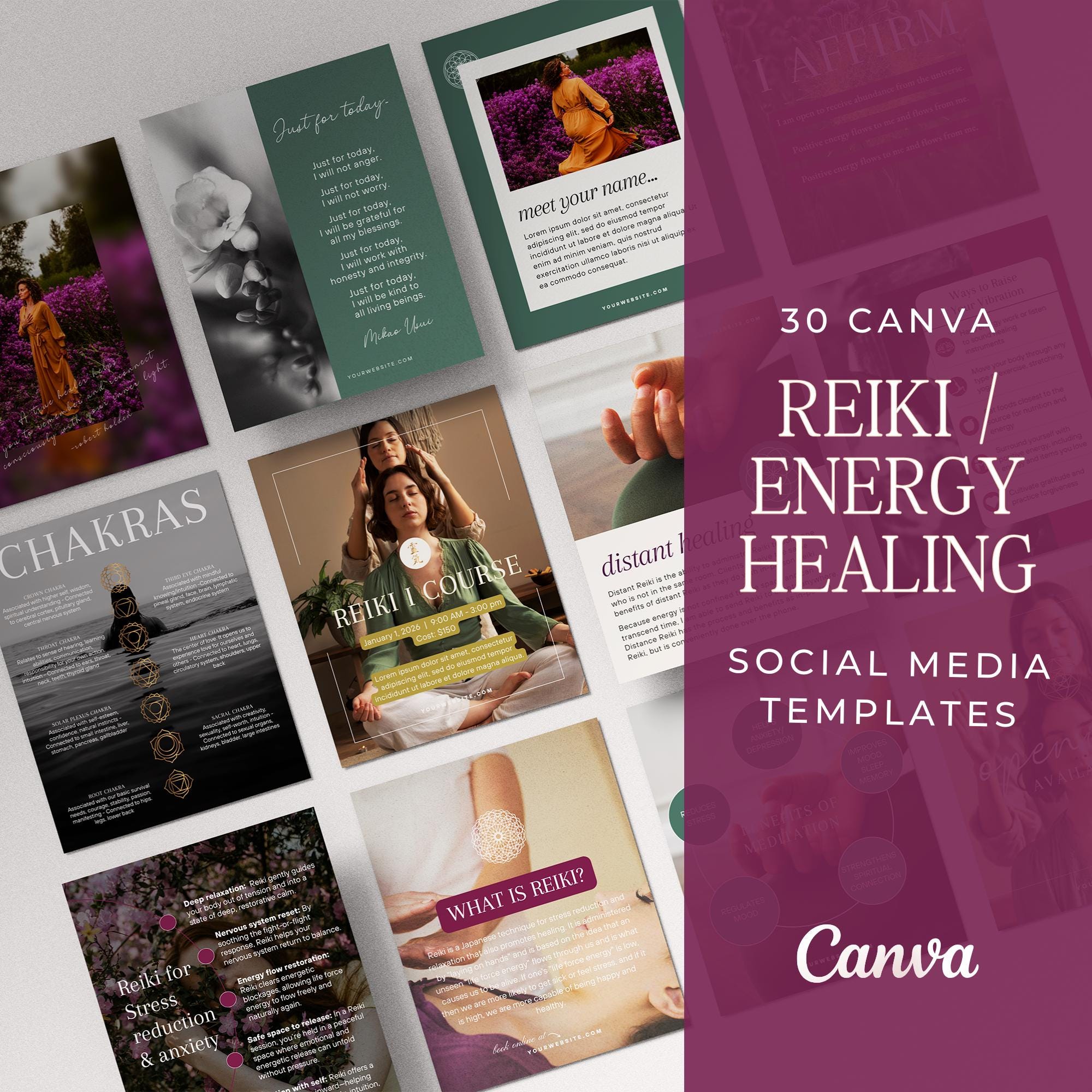 Reiki Instagram Templates, Energy Healing Social Media, Canva (digital ...