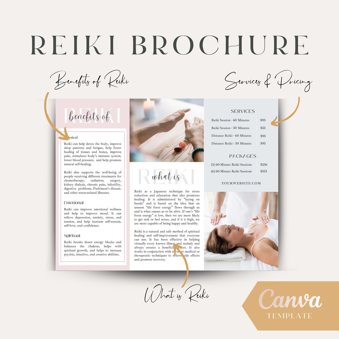 Light & Airy Reiki Brochure Template - Editable Canva Design - Etsy