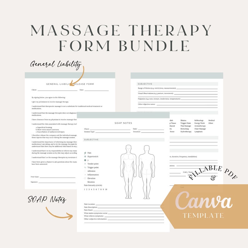 Massage Therapy Business Form Bundle Massage Therapy Intake - Etsy