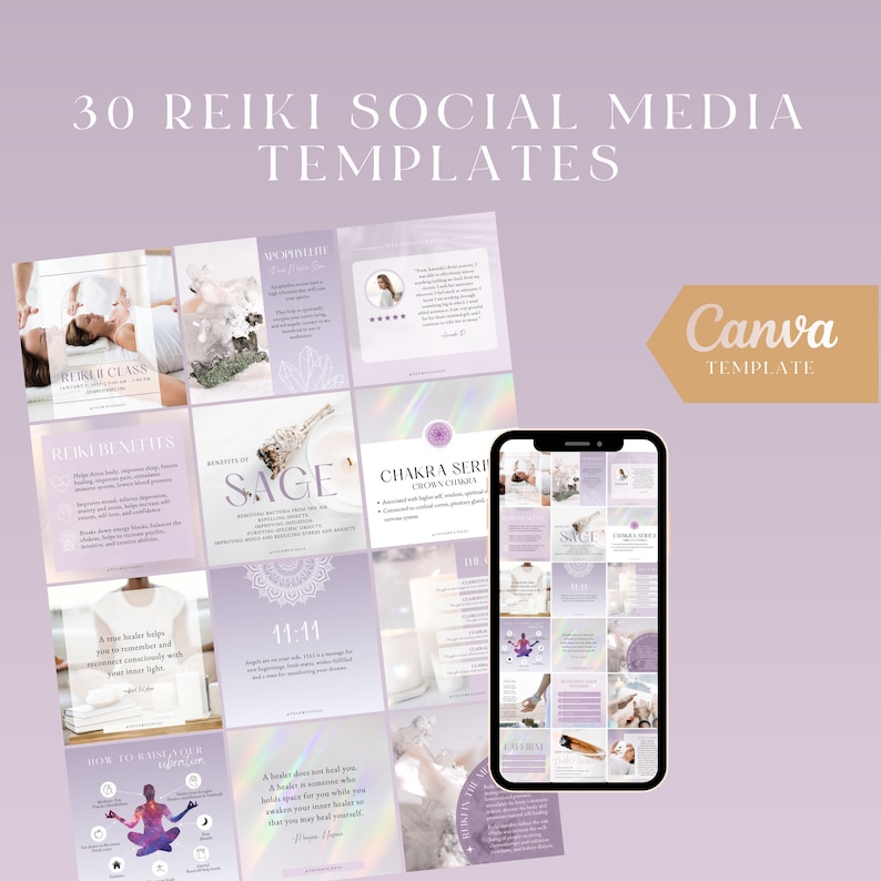 Reiki Marketing Bundle Canva - Etsy