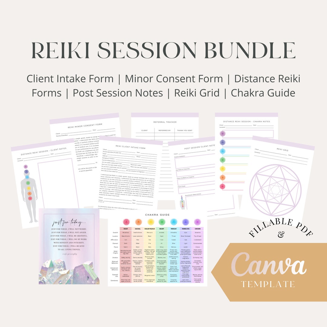 Reiki Session Forms Bundle, Client Intake, Chakra Guide (PDF & Canva ...