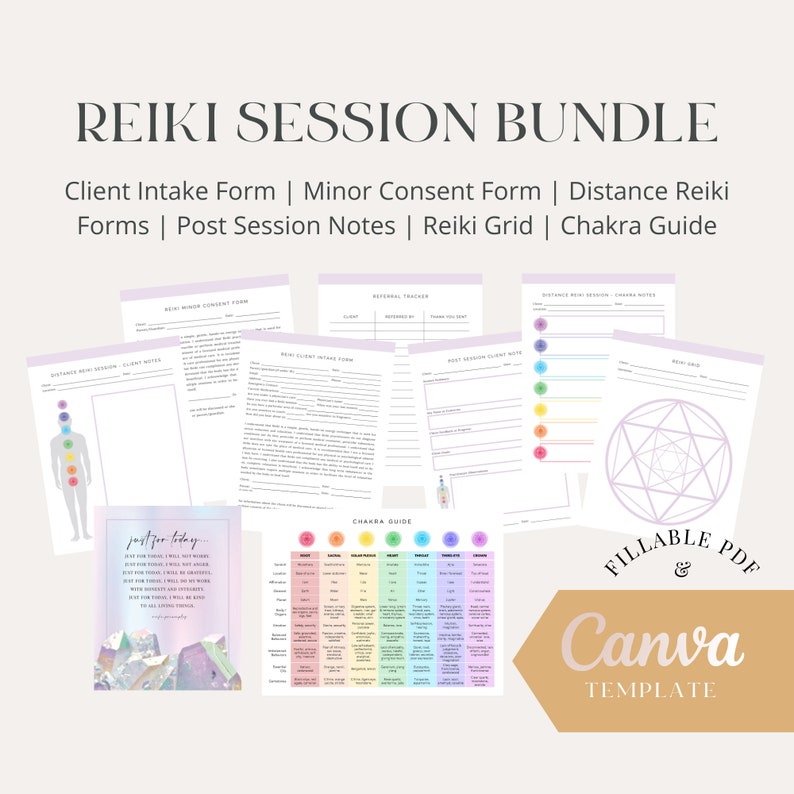 Reiki Session Forms Bundle, Client Intake, Chakra Guide (PDF & Canva ...