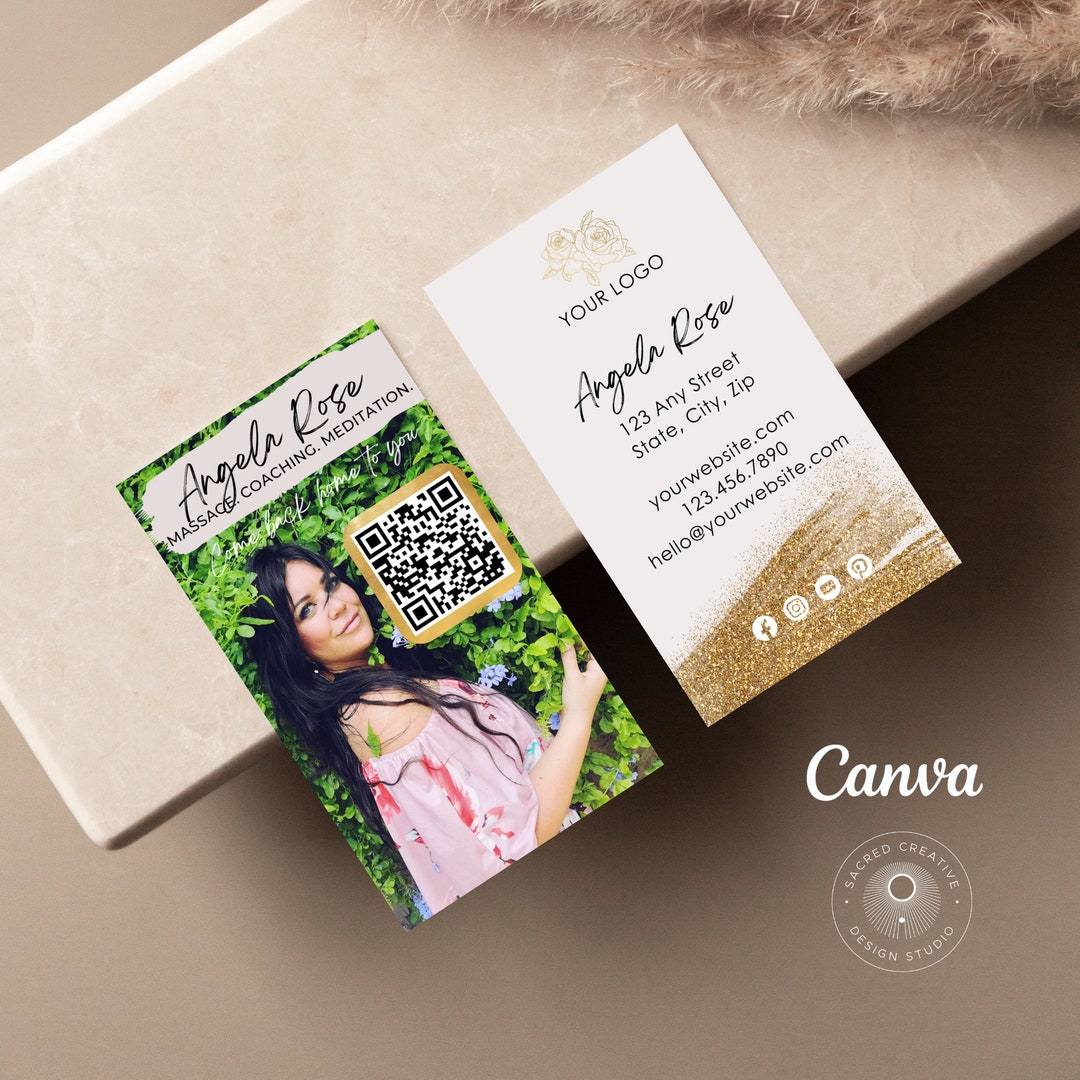 QR Code Business Cards - Canva Vertical Business Card - Etsy