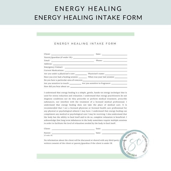 Energy Healing Client Intake Form | Etsy
