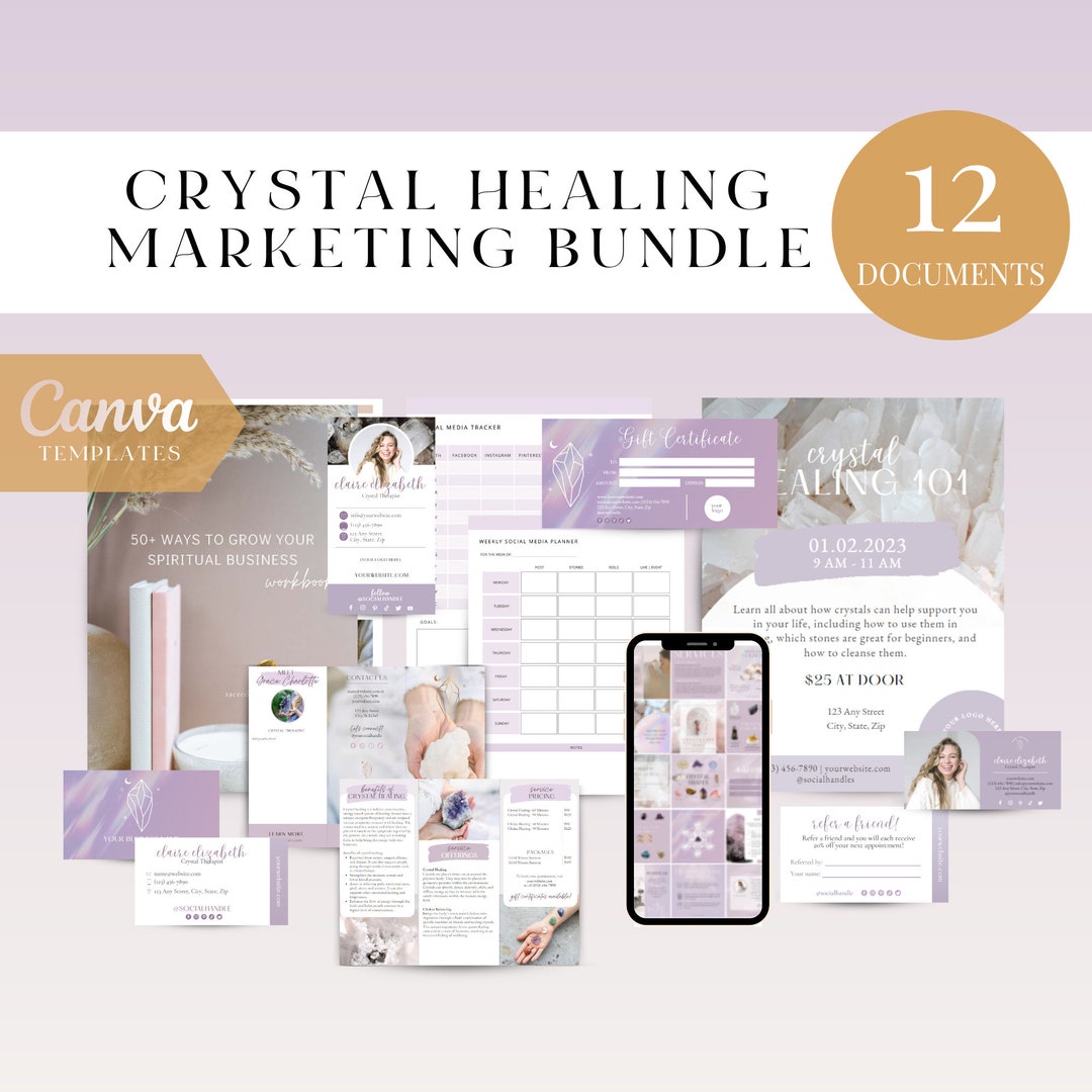Crystal Healing Marketing Bundle - Canva - Etsy