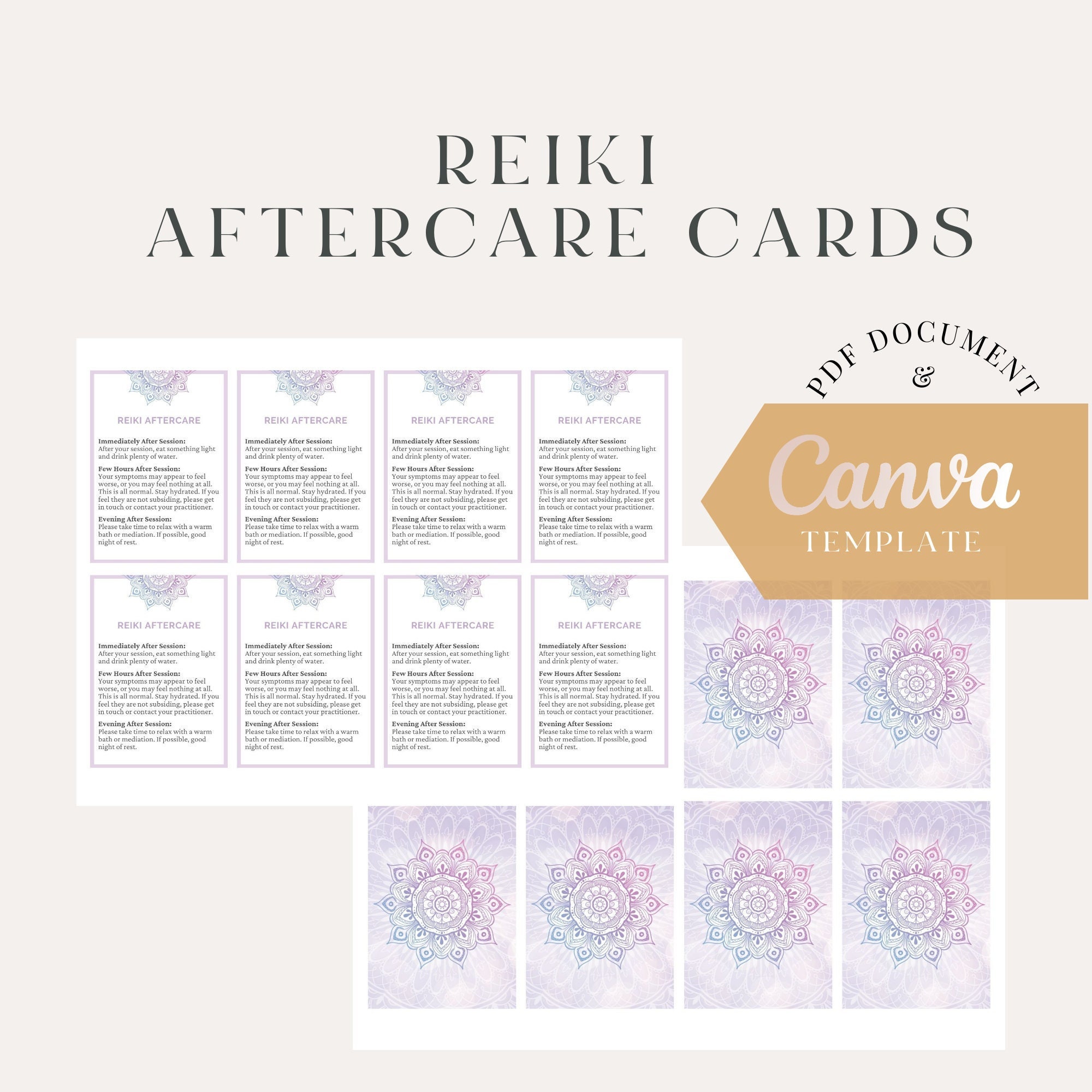 Printable Reiki Aftercare Cards - PDF and Canva Aftercare Template - Etsy