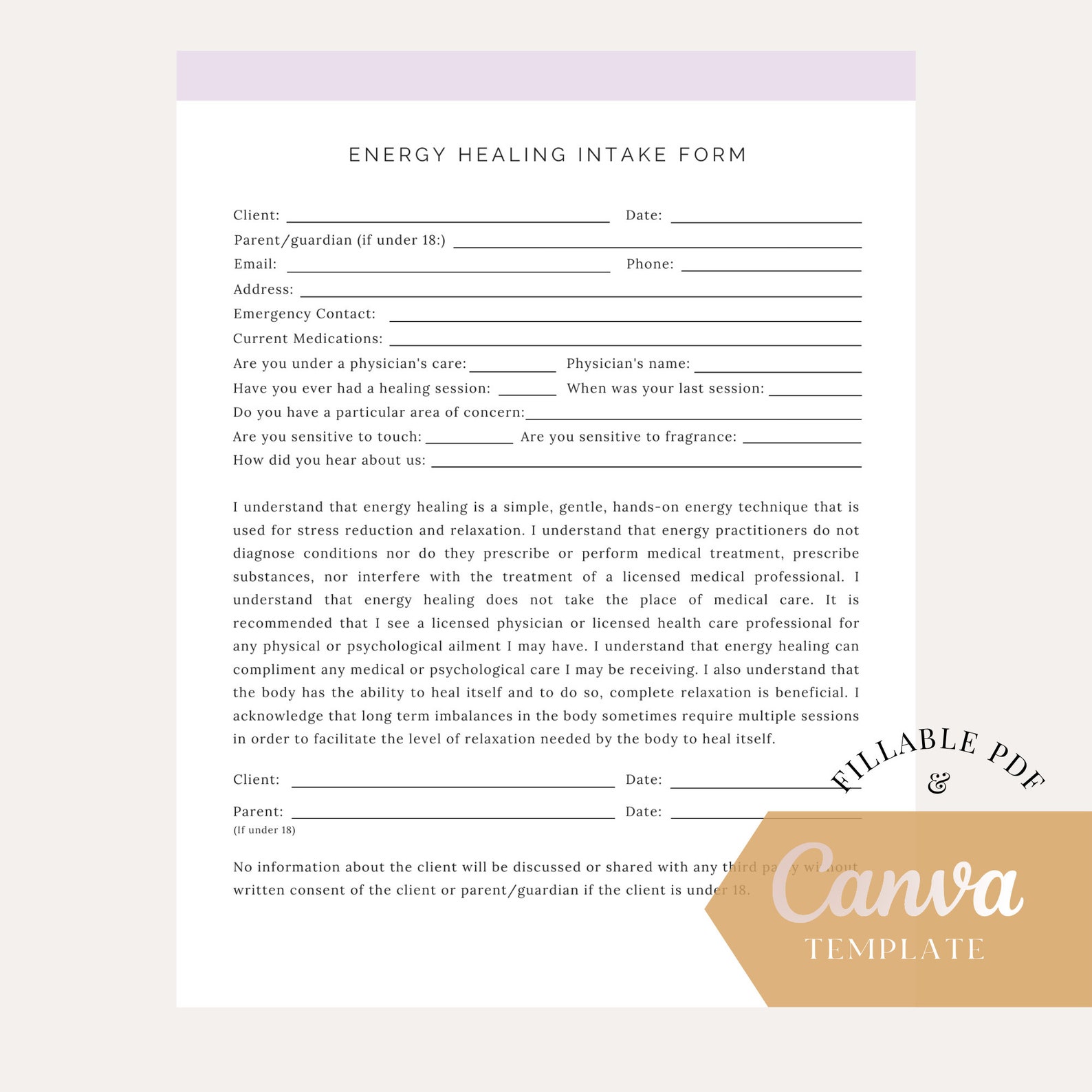 Energy Healing Client Intake Form - Etsy