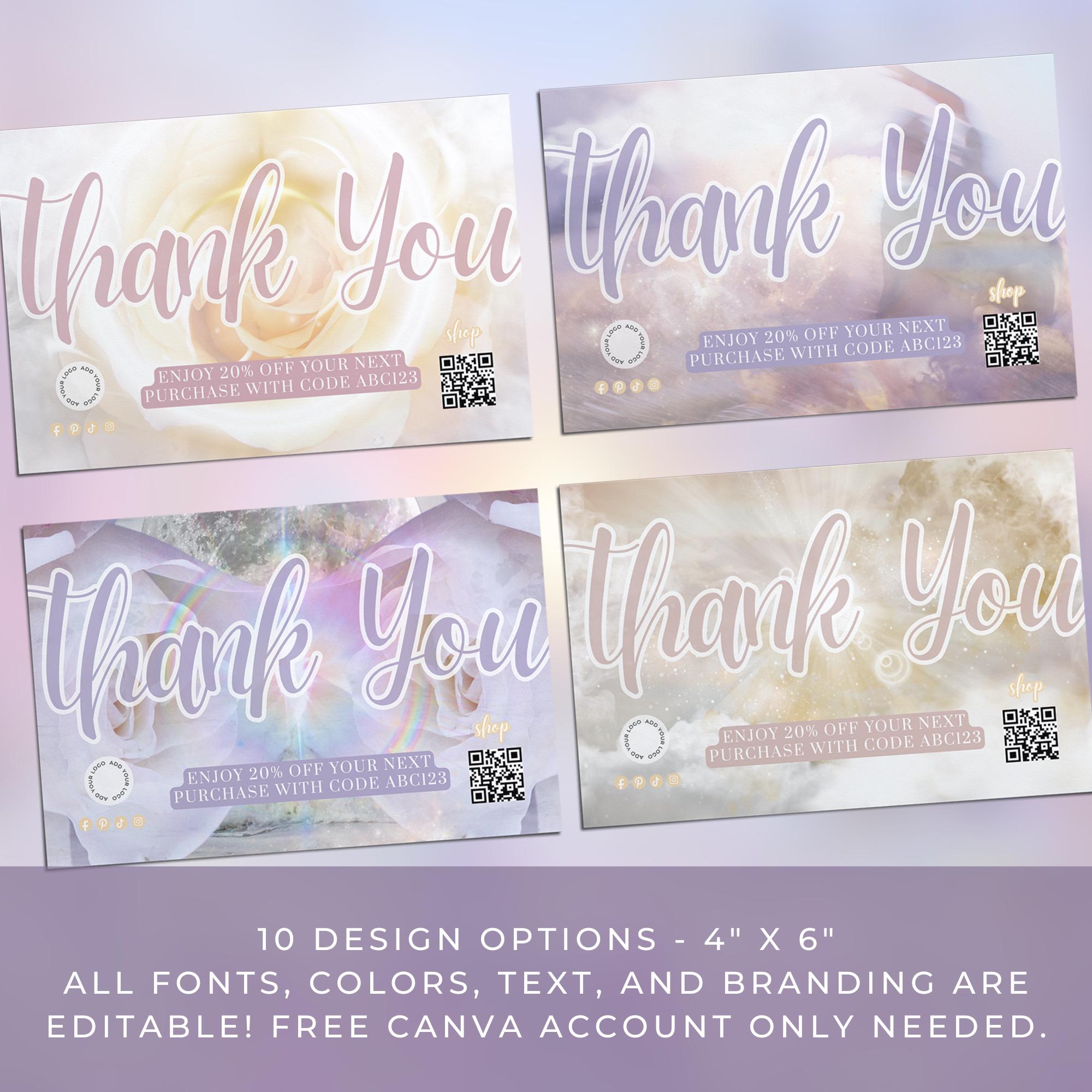 Editable Thank You Cards, Spiritual Business Inserts (4x6" Canva ...