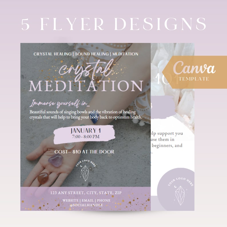 Crystal Healing Marketing Bundle - Canva - Etsy