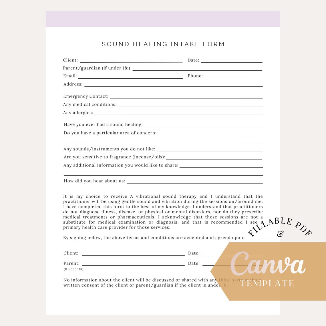 Sound Healing Intake Form - Vibrational Sound Healing PDF Intake Form ...