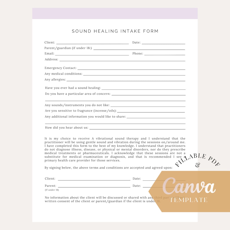 Sound Healing Intake Form - Vibrational Sound Healing PDF Intake Form ...