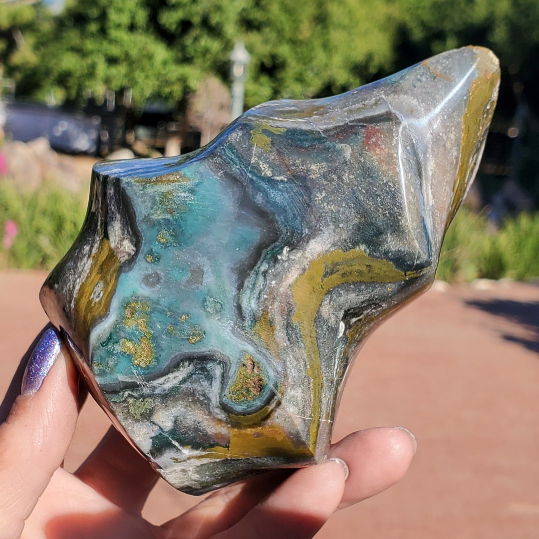 Blue Ocean Jasper Agate Freeform Flame Crystal Two Different - Etsy