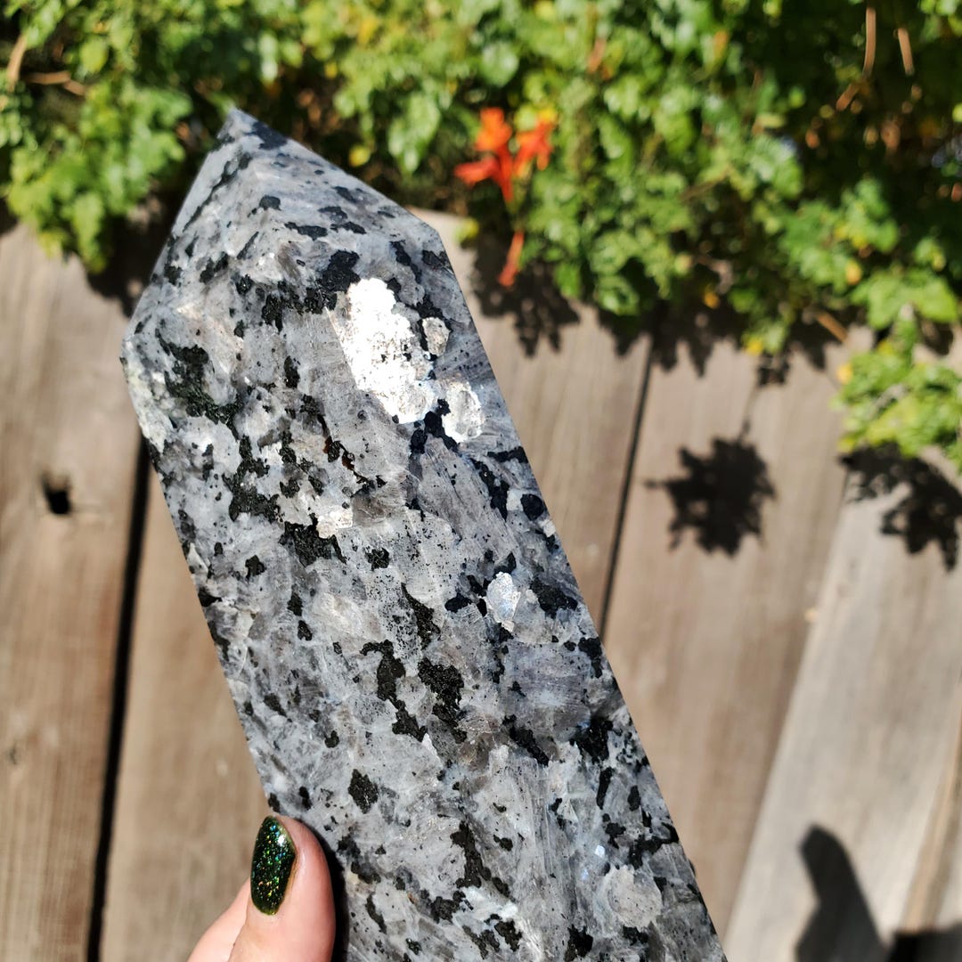 3lbs+ Larvikite Crystal Tower Obelisk Silver Flash Arfvedsonite | 1390 ...