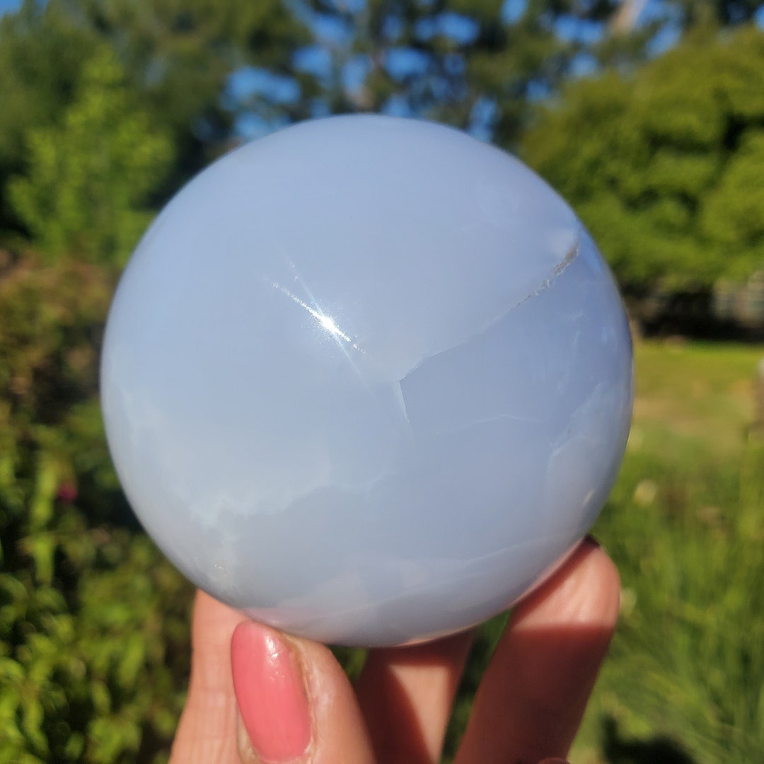Chalcedony Light Blue Crystal Sphere Indonesia 72mm 440 Grams 1lbs 1oz ...