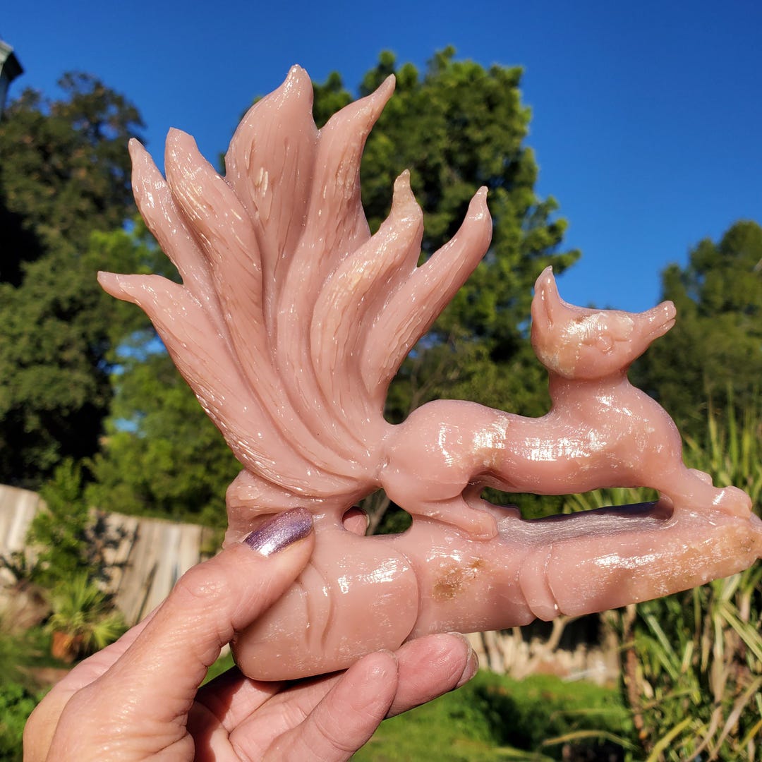 Nine Tail Fox Pink Opal Hand Carved Crystal Figurine 464 Grams - Etsy UK