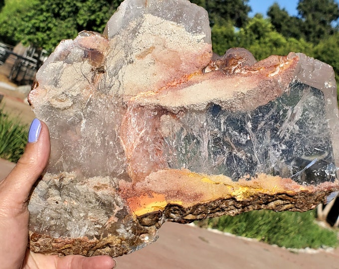 Clear Garden Quartz Polished Slab Slice Lodalite Lodolite Rainbows ...