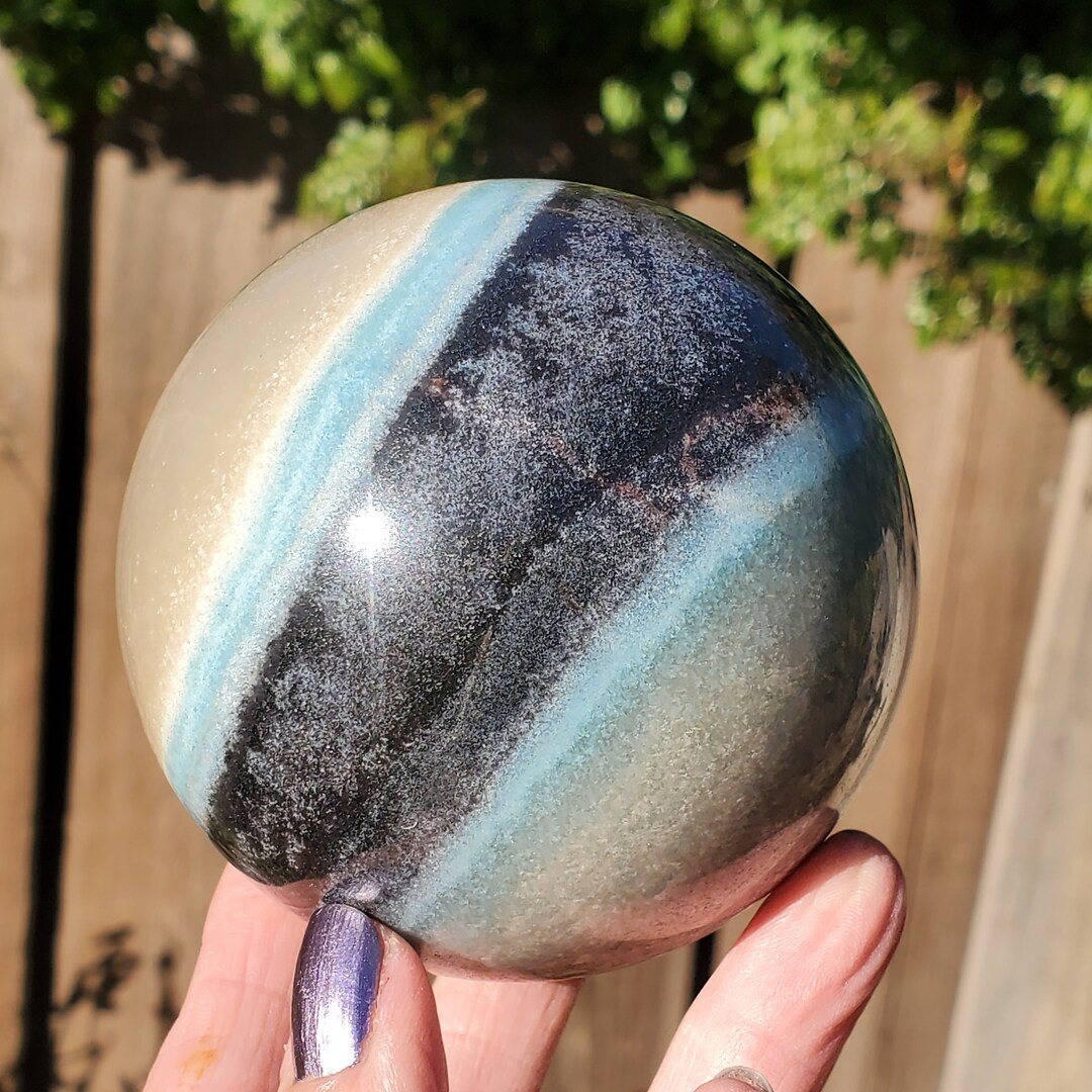 Trolleite Light Blue Crystal Sphere Banded | 750 Grams | 80 MM | 1lbs ...