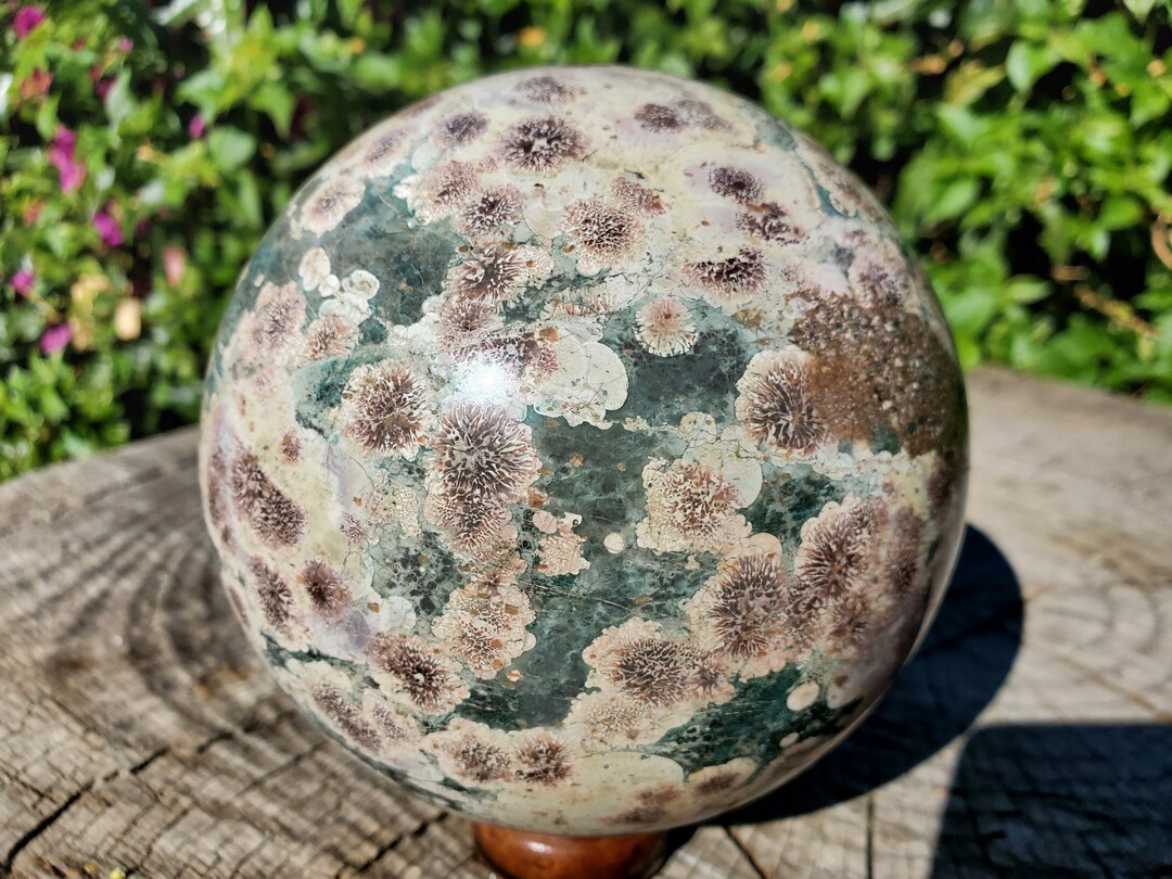5lbs Green Flower Firework Stone Sphere Rhyolite Rare Sakura Stone 2390 ...