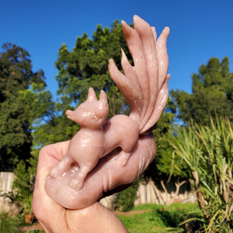 Nine Tail Fox Pink Opal Hand Carved Crystal Figurine 464 Grams - Etsy UK